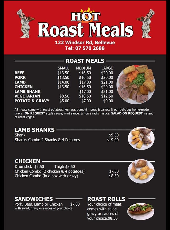 Menu at Bellevue Hot Roast Meals restaurant, Tauranga