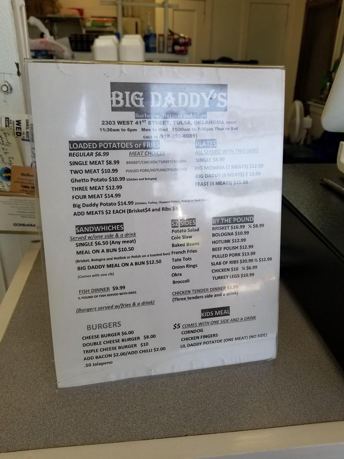 Menu at Big Daddys Barbeque, Tulsa, W 41st St