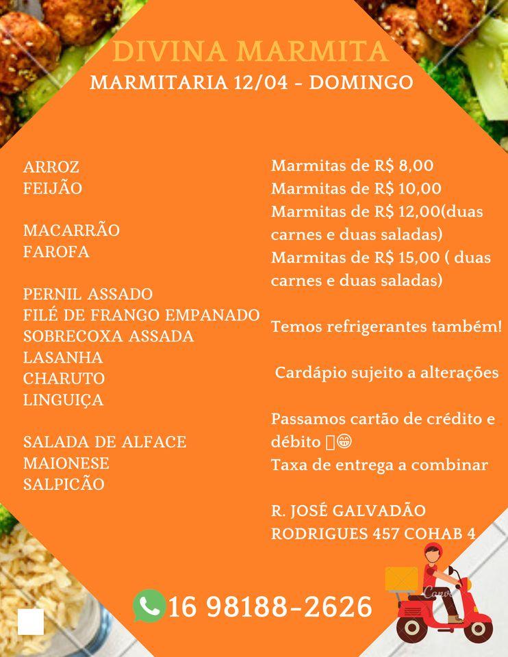 Carta del restaurante Divina Marmita, Sertãozinho, R. José Gavaldão ...