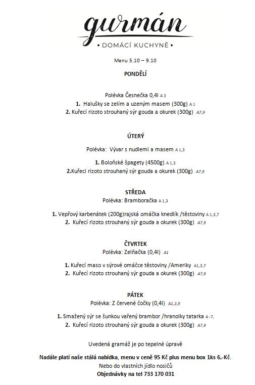 Menu at Gurmán pub & bar, Rousínov