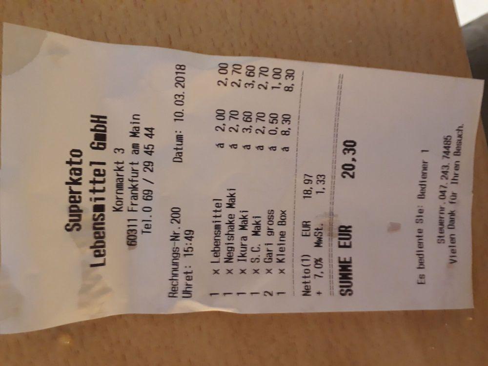 Speisekarte von Superkato restaurant, Frankfurt am Main