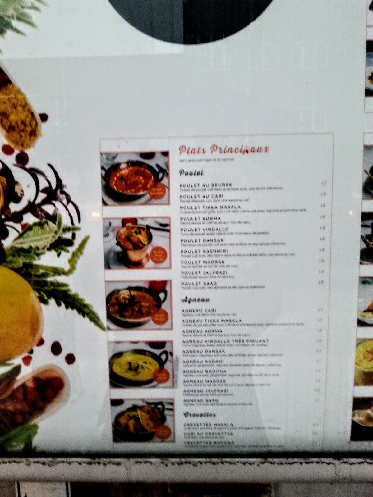 Menu au Tandoori Mahal Restaurant Indien, Montréal, Rue Bélanger