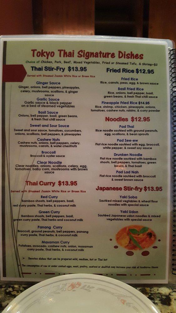 Menu at Tokyo Thai Sushi Japanese Restaurant, Naples