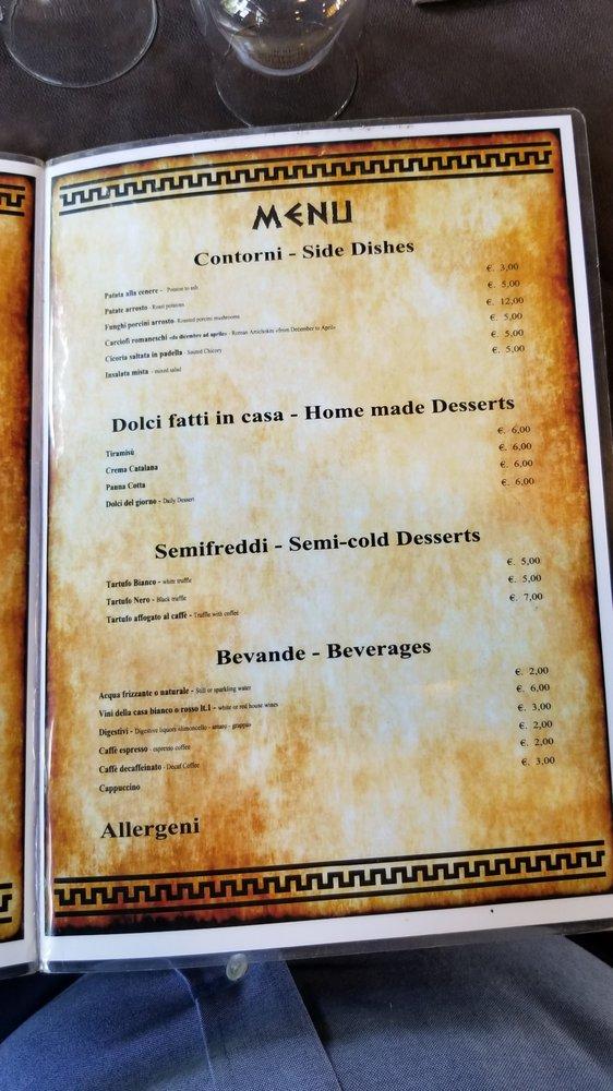 Menu at Trattoria La Rocca restaurant, Ceri