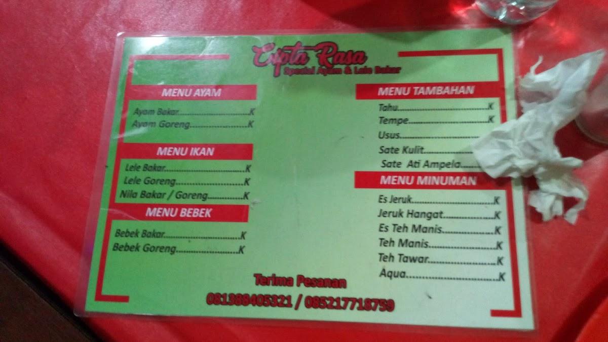 Menu at Cipta Rasa Special Ayam Dan Lele Bakar restaurant, Tangerang