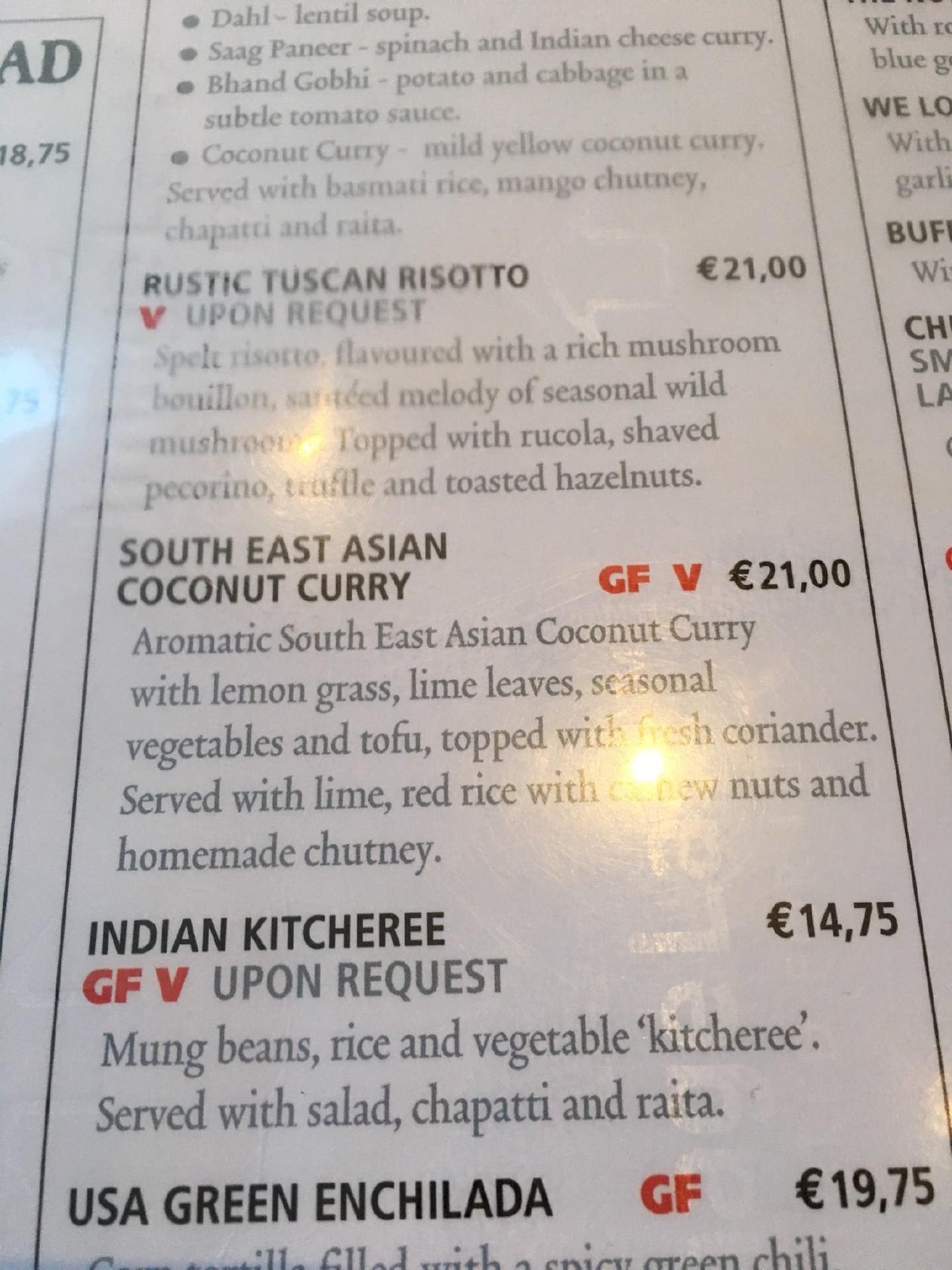 Menu at Golden Temple Vegetarisch Restaurant, Amsterdam