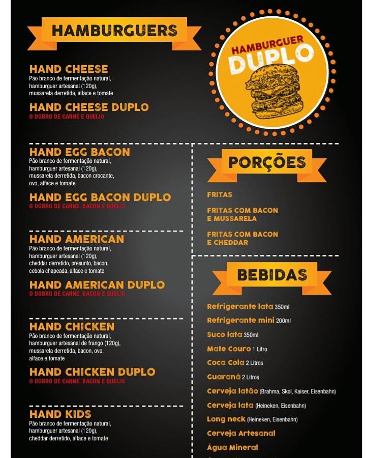 Menu at HAND BURGER restaurant, Belo Horizonte