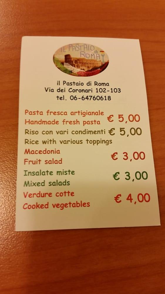 Menu da Pasta take away Rome- Il Pastaio di Roma ristorante, Roma