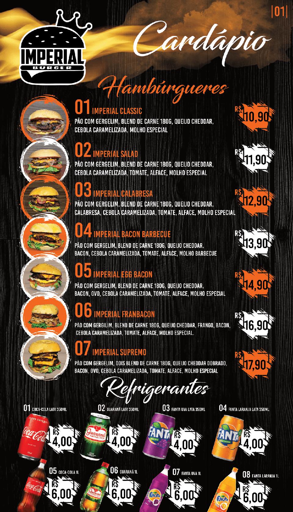 Menu at Imperial Burger restaurant, Barreiras