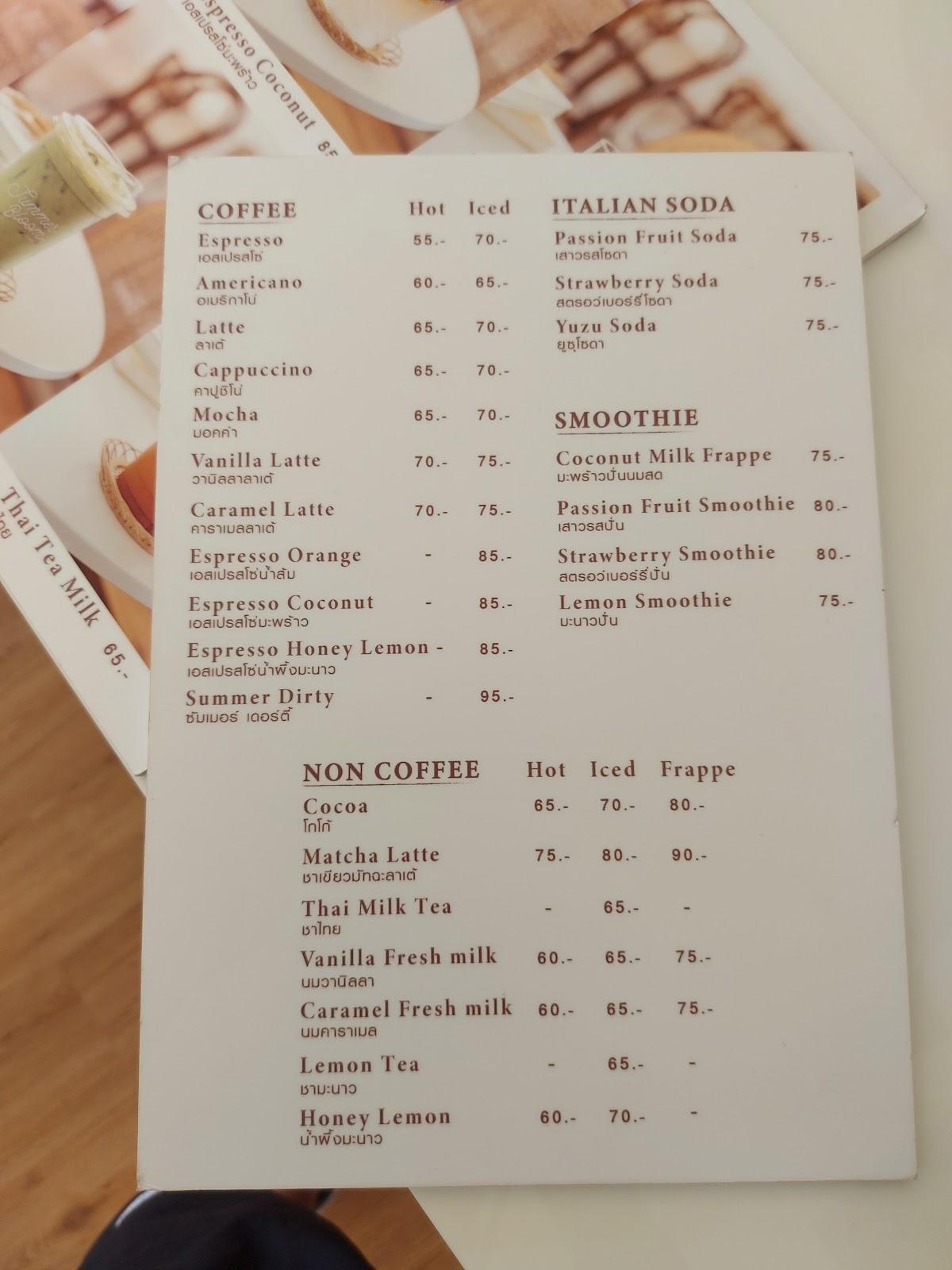 Menu at Summer Bloom Cafe, Nakhon Pathom