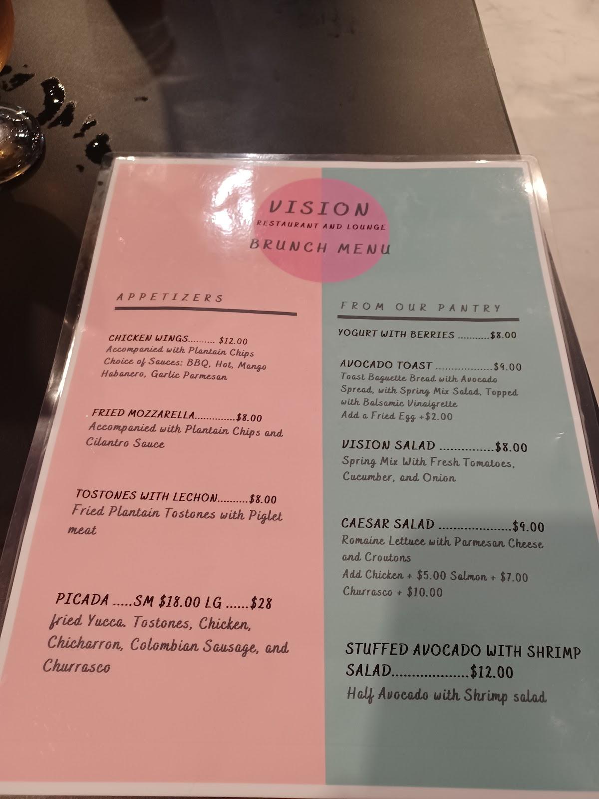 Menu at Vision Restaurant and Lounge, Orlando