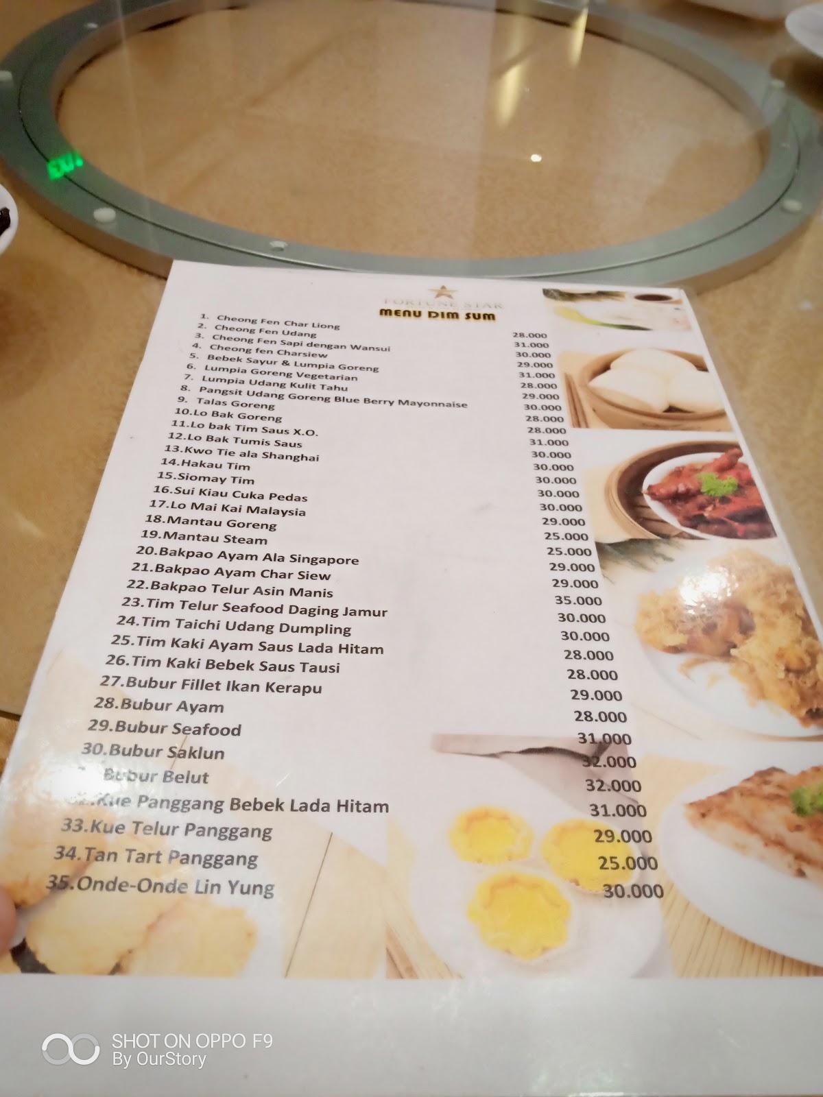 Carta del restaurante Fortune Star Function Hall, Yakarta