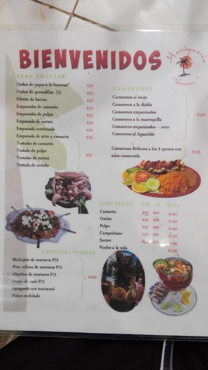 Menu at Marisqueria Veracruz restaurant, Ciudad Nezahualcóyotl