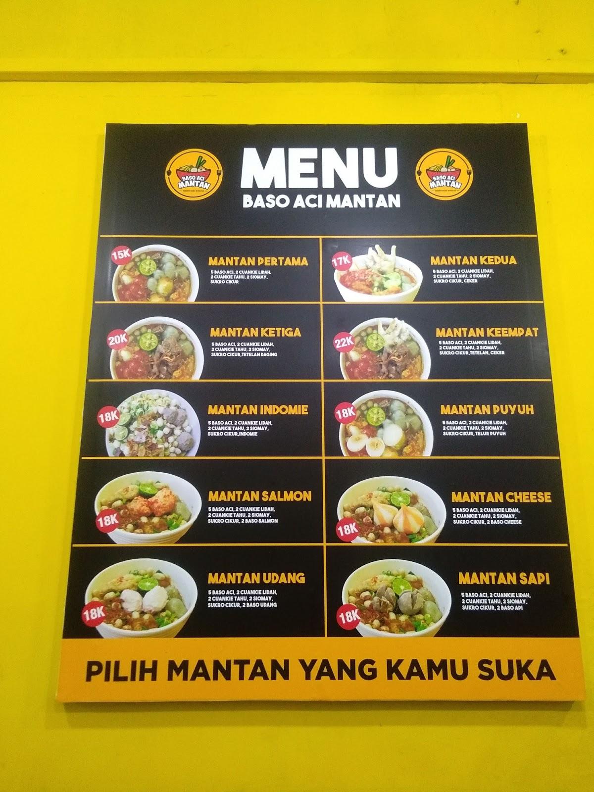 Menu at Baso Aci Mantan-Tanjung Priok restaurant, North Jakarta