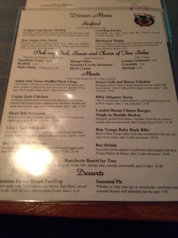 Menu at Bon Temps Grill pub & bar, Lafayette, W Pinhook Rd