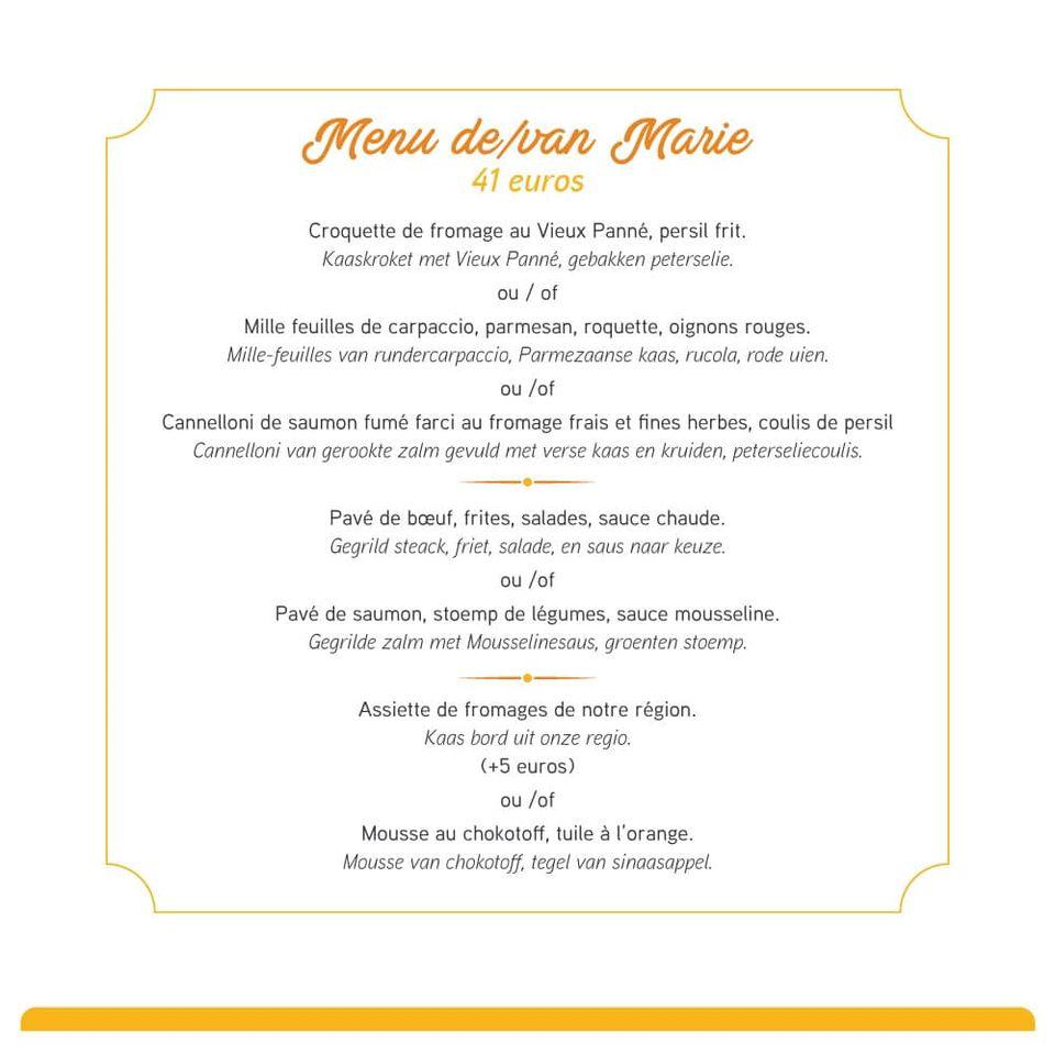 Menu au Chez Marie, Durbuy