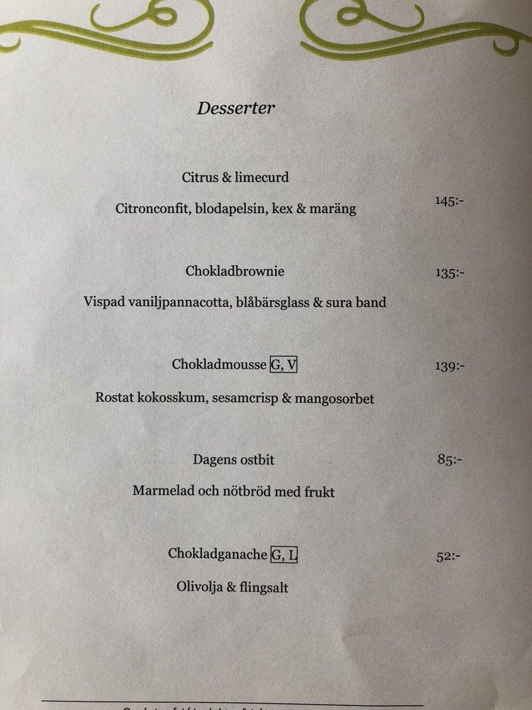 Menu at Cirkus restaurant, Stockholm