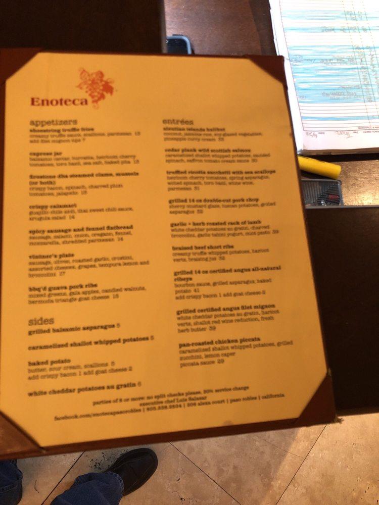 Menu at Enoteca Restaurant & Lounge, Paso Robles