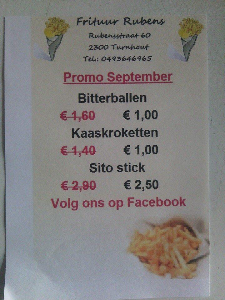 Speisekarte von Frituur Rubens, Fast food, Turnhout