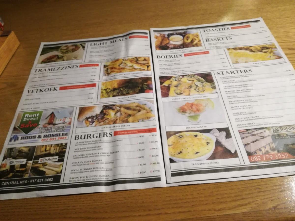 Menu at Lake Umuzi Waterfront restaurant, Secunda