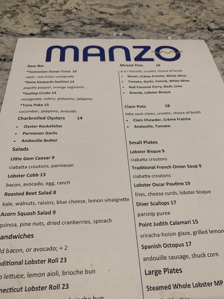 Carta de Manzo Lobster and Oyster Bar, Denver