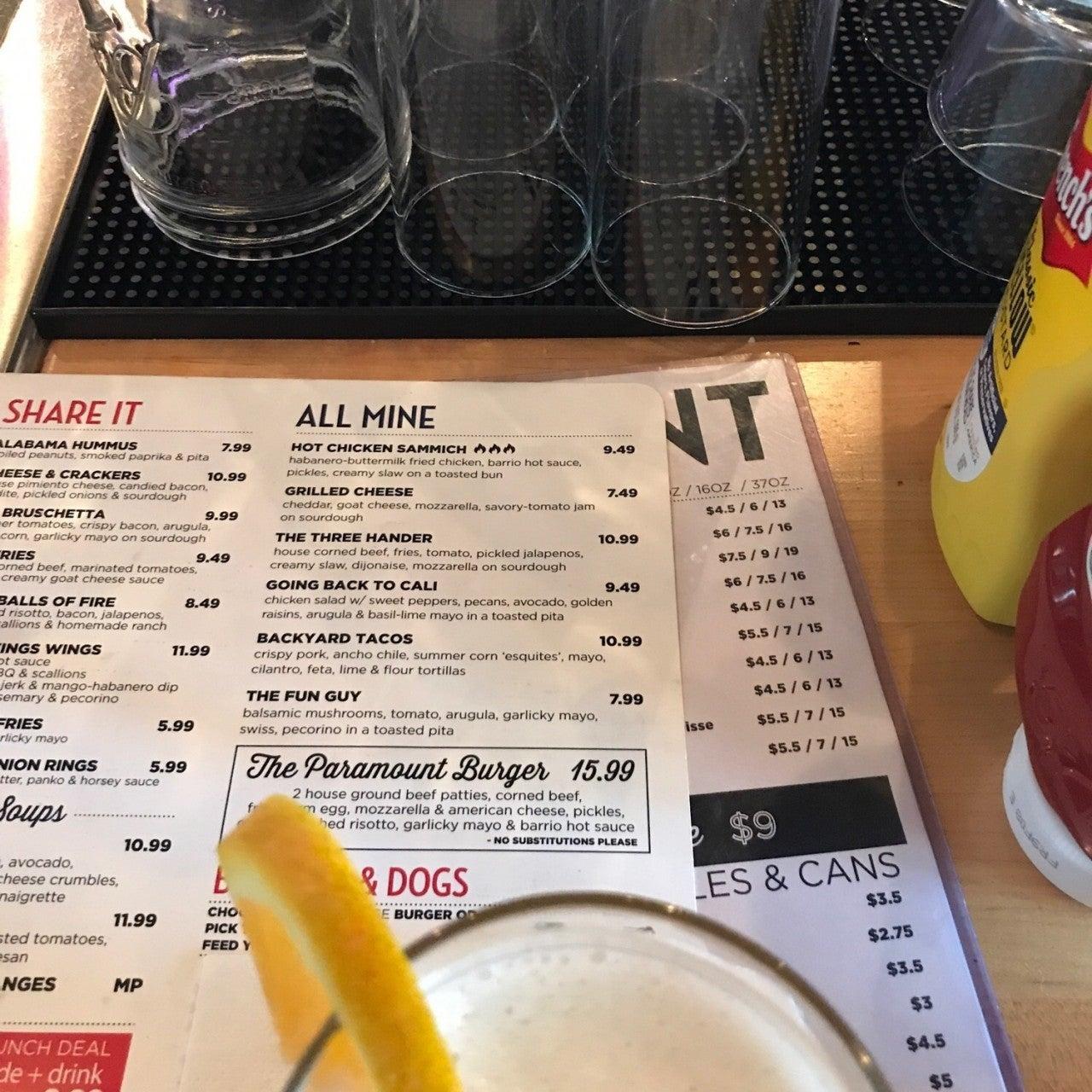 Menu at Paramount pub & bar, Birmingham