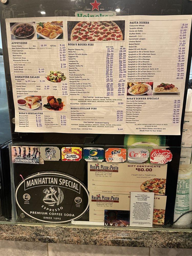Menu at Rosa's Pizza pizzeria, New York City, 62-65 Fresh Pond Rd