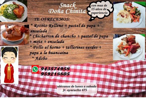 Carta del restaurante Snack Doña Chinita, Puno
