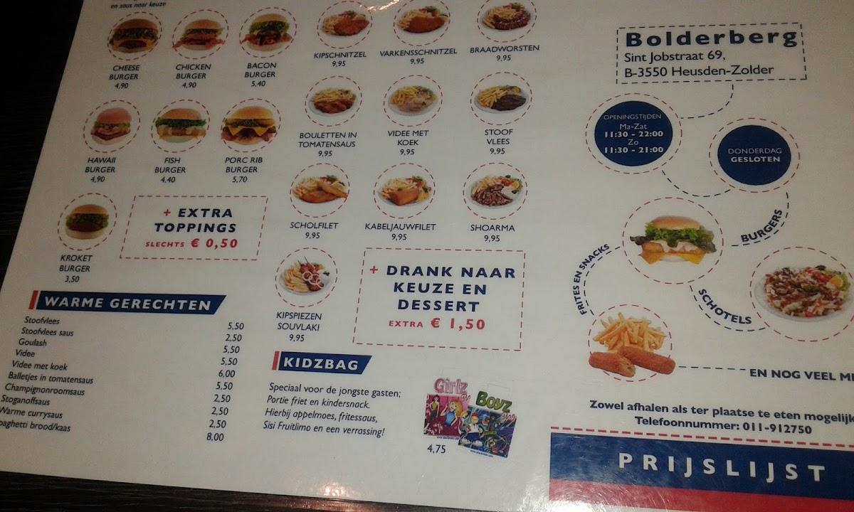 Menu au Snackpoint bolderberg, Heusden-Zolder
