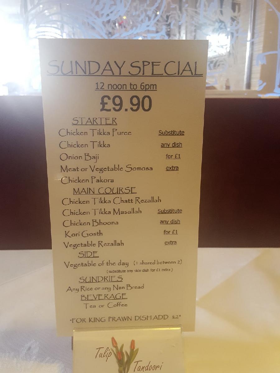 Menu at Tulip Tandoori Restaurant, Spalding