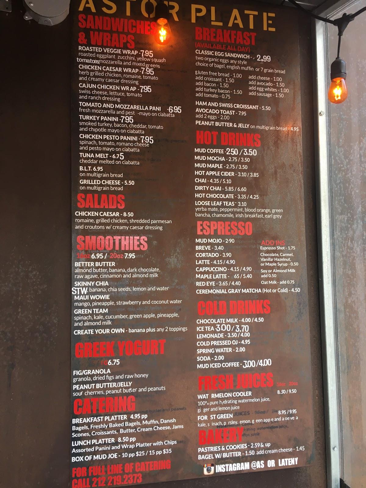 Menu at Astor Place Coffee cafe, New York City