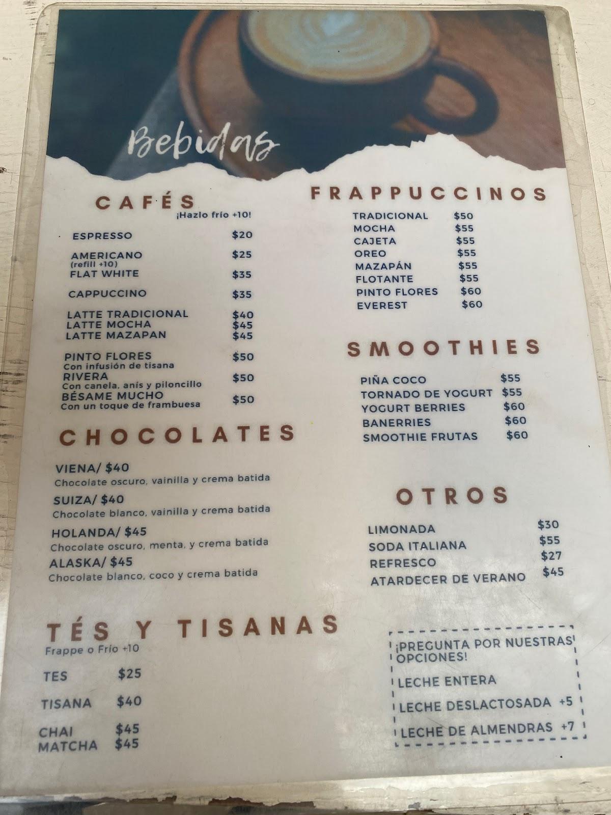 Menu at Bohemio Café Galería, San Miguel de Allende