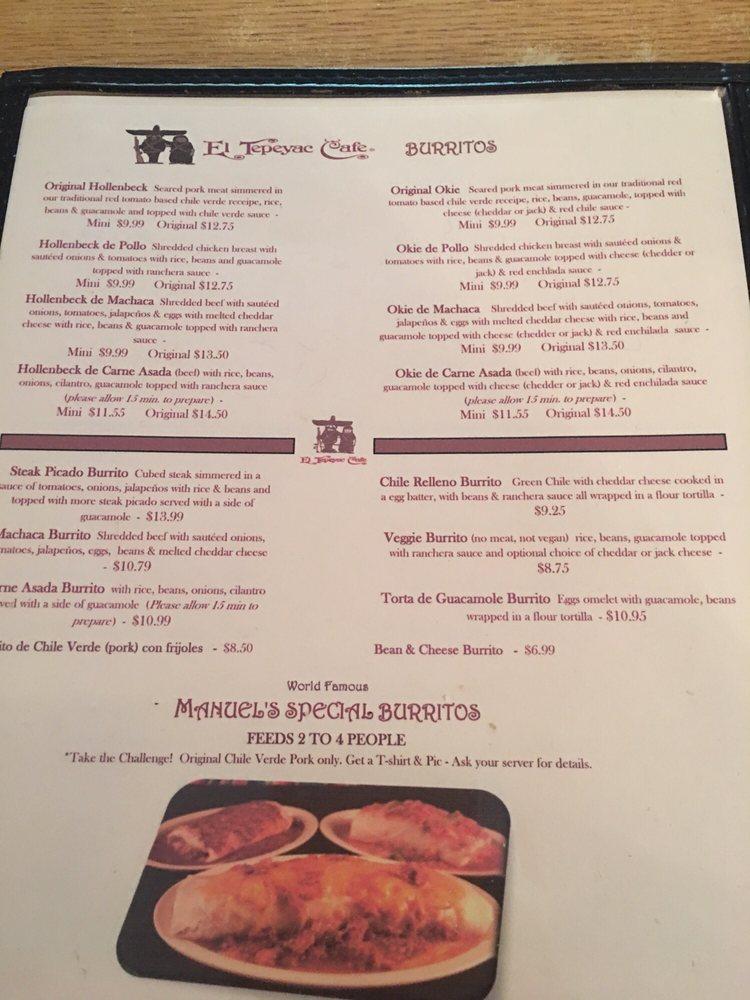 Menu at El Tepeyac Cafe, Los Angeles, 812 N Evergreen Ave