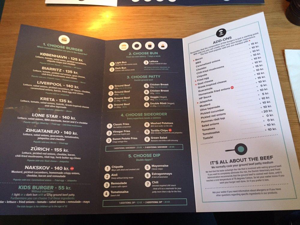 Menu at Halifax Burgers Vesterbro restaurant, Copenhagen, Vesterbrogade 72