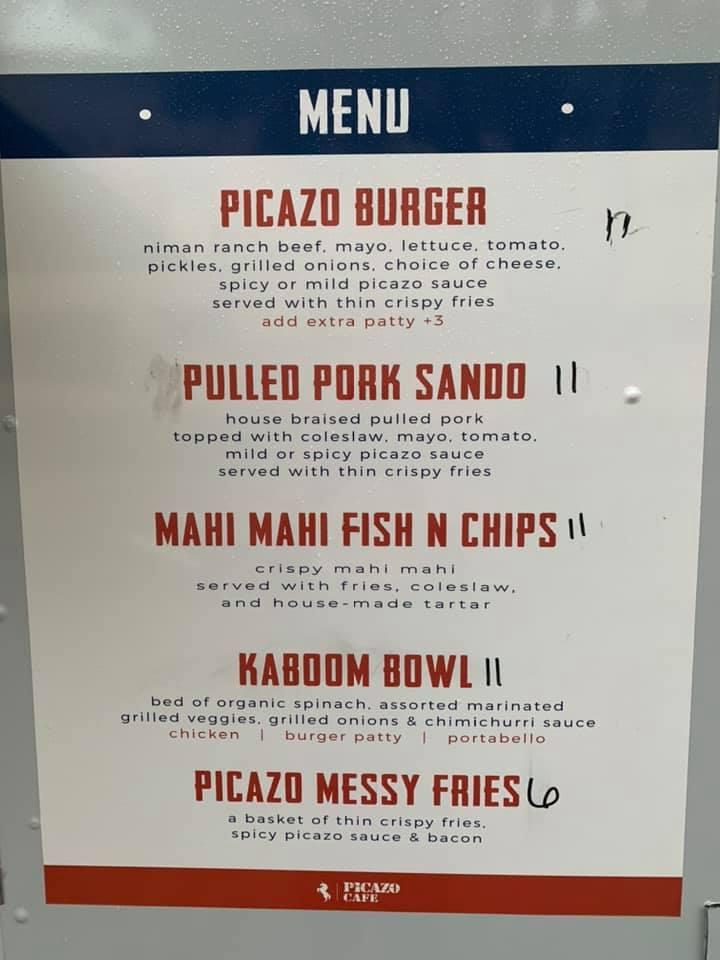Menu at Picazo Cafe, Sonoma