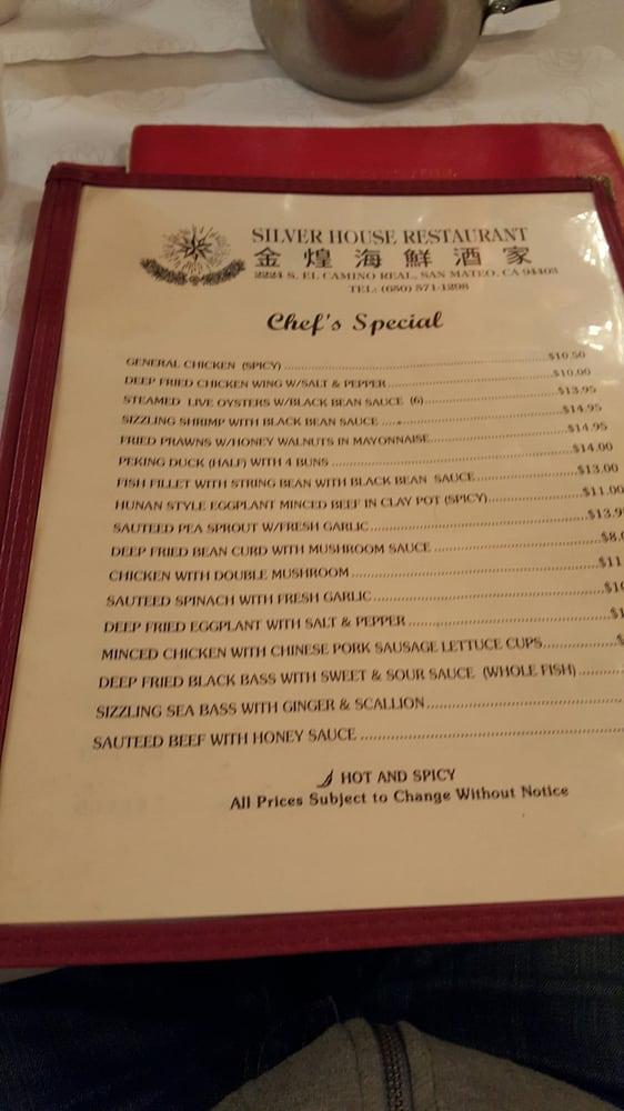 Menu at Silver House restaurant, San Mateo