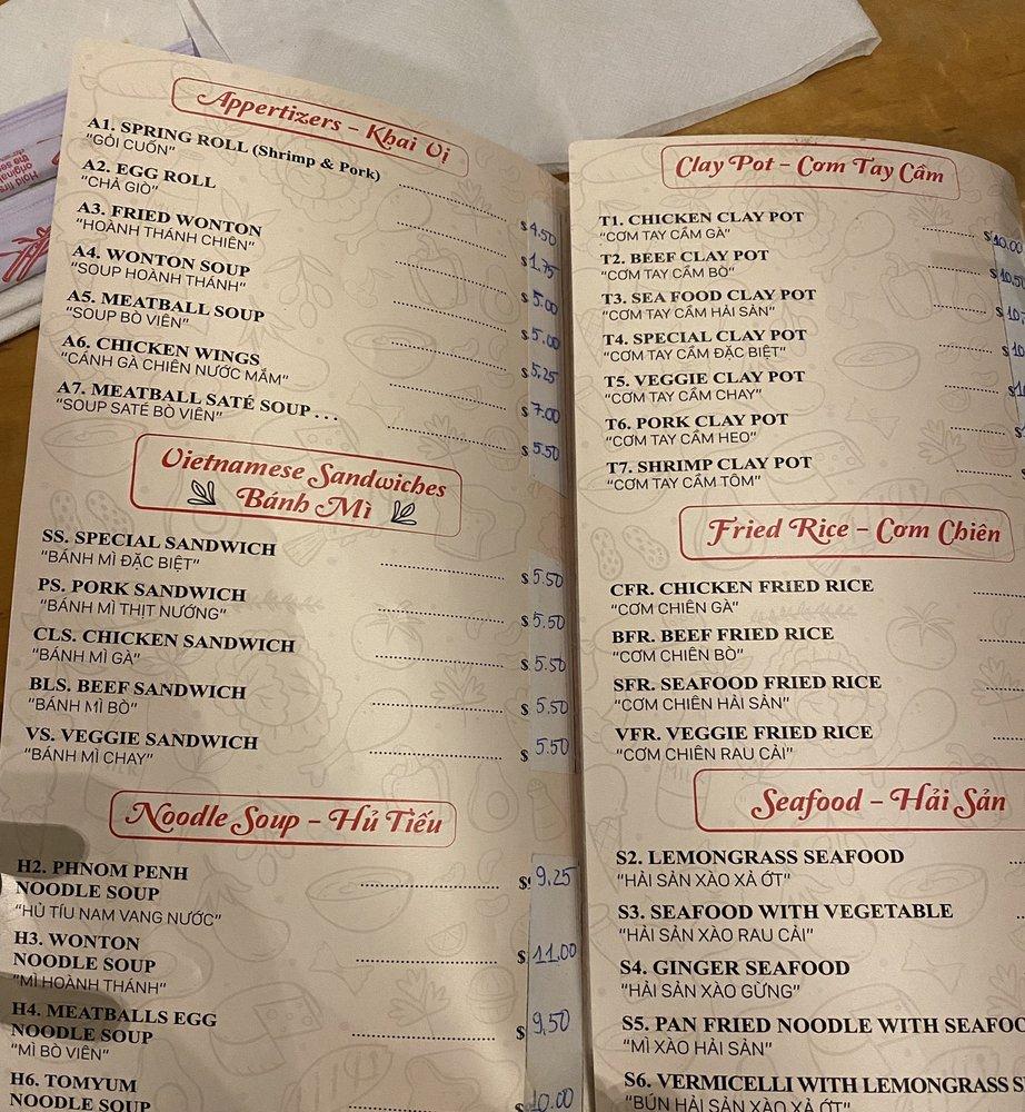 Menu at Viet Cuisine restaurant, Huntsville