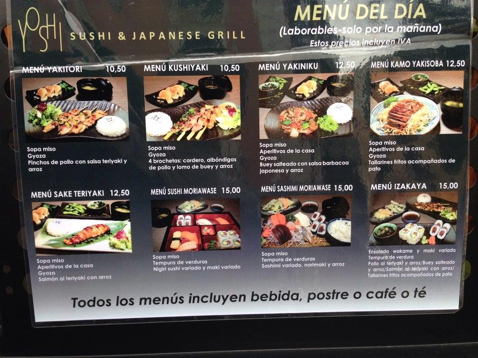 Menu at Yoshi sushi restaurant, Madrid
