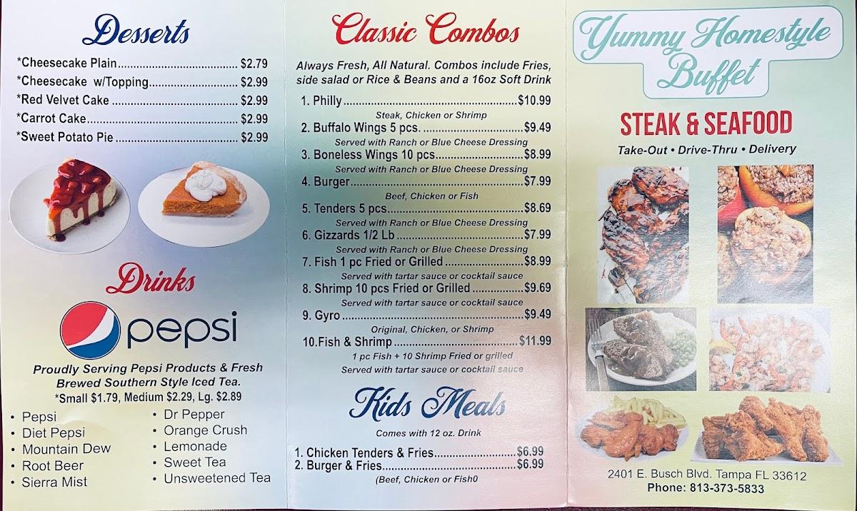 Menu at Yummy Homestyle Buffet restaurant, Tampa