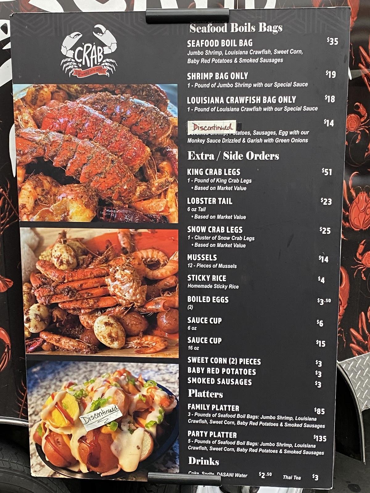 Menu at Crab it while it's hot restaurant, Visalia, S Mooney Blvd
