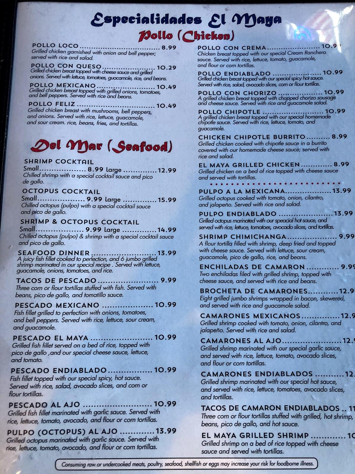 Menu at El Maya Mexican Cuisine Fairview restaurant, Fairview