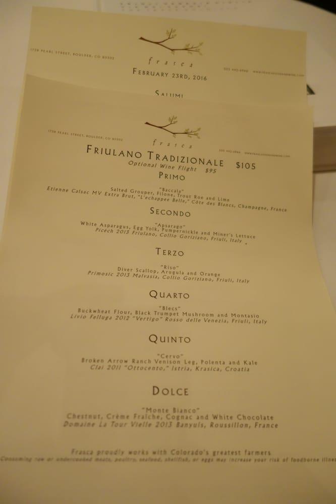 Menu at Frasca Food and Wine pub & bar, Boulder