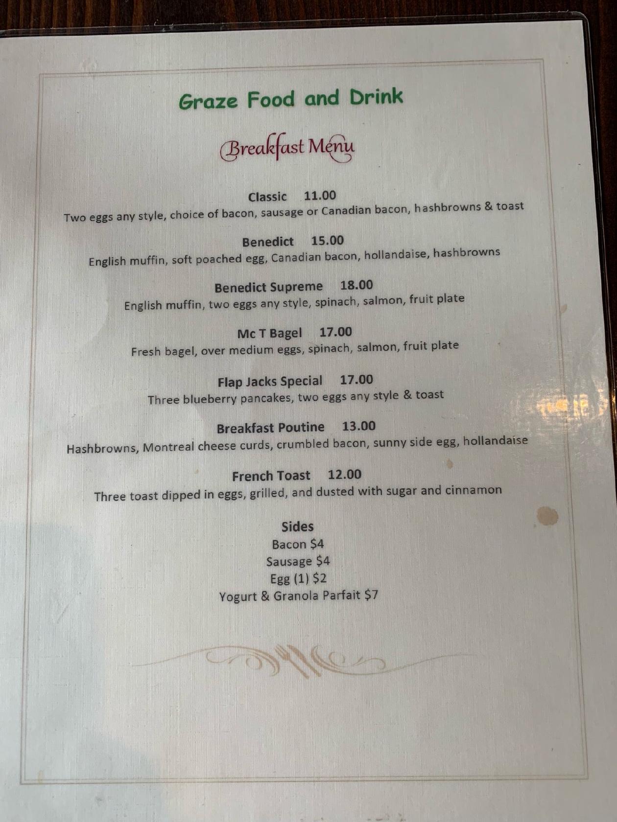 Menu at Graze Food & Drink pub & bar, Canmore