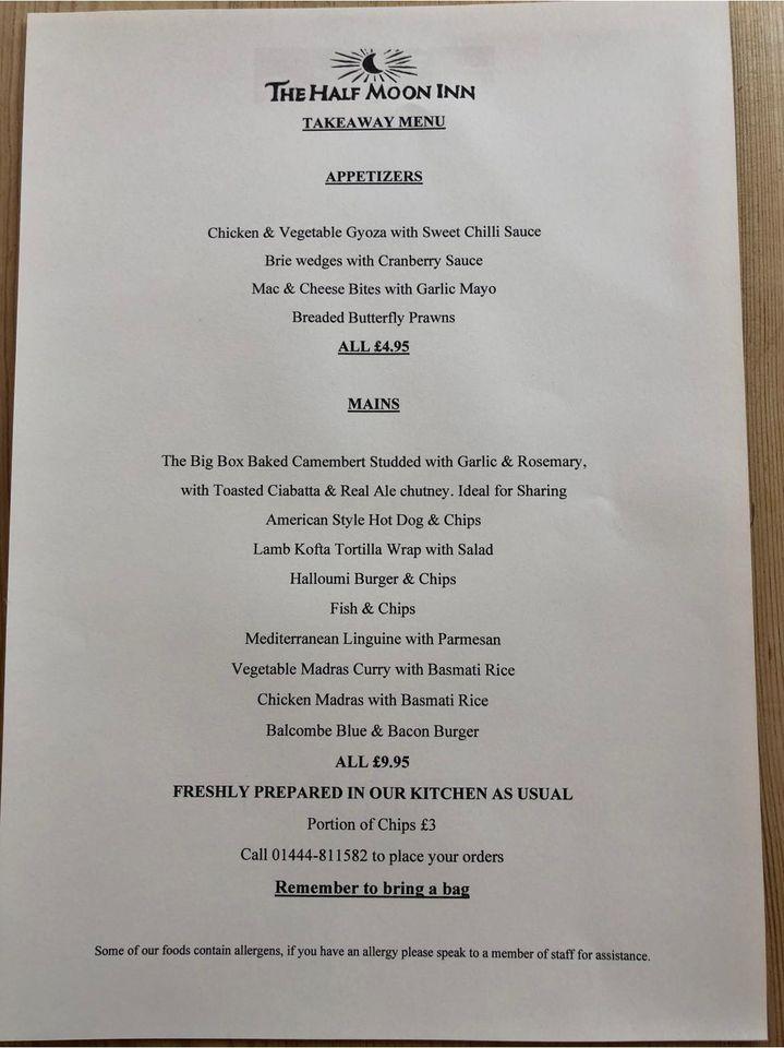 Menu at The Half Moon Inn Balcombe pub & bar, Balcombe