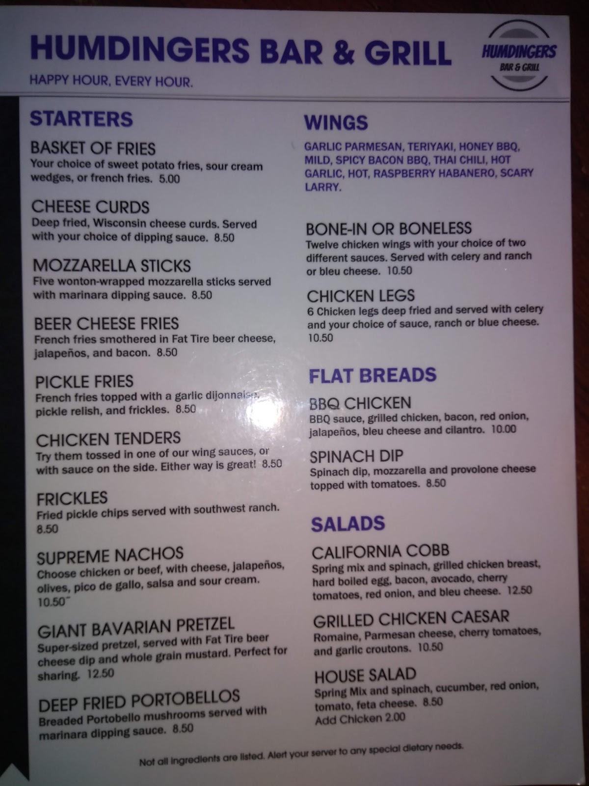 Menu at Humdinger’s Bar & Grill, Merton