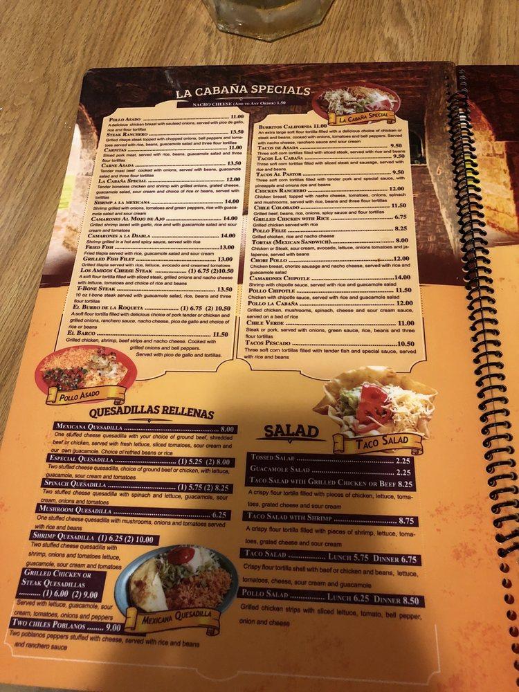 Menu at La Cabaña Mexican Restaurant, Lavonia
