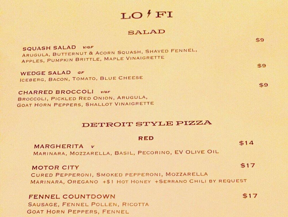 Carta del pub y bar Low Fidelity, Jersey City