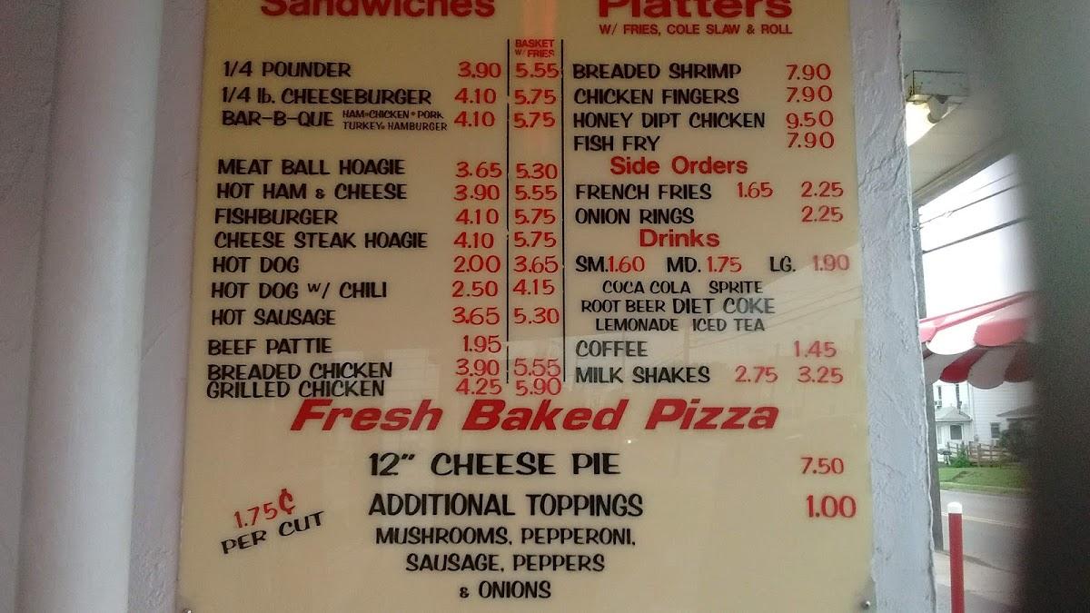 Menu at May's Drive In restaurant, Berwick