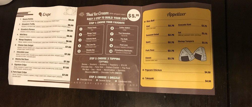 Menu at Paris super crepes desserts, Champaign