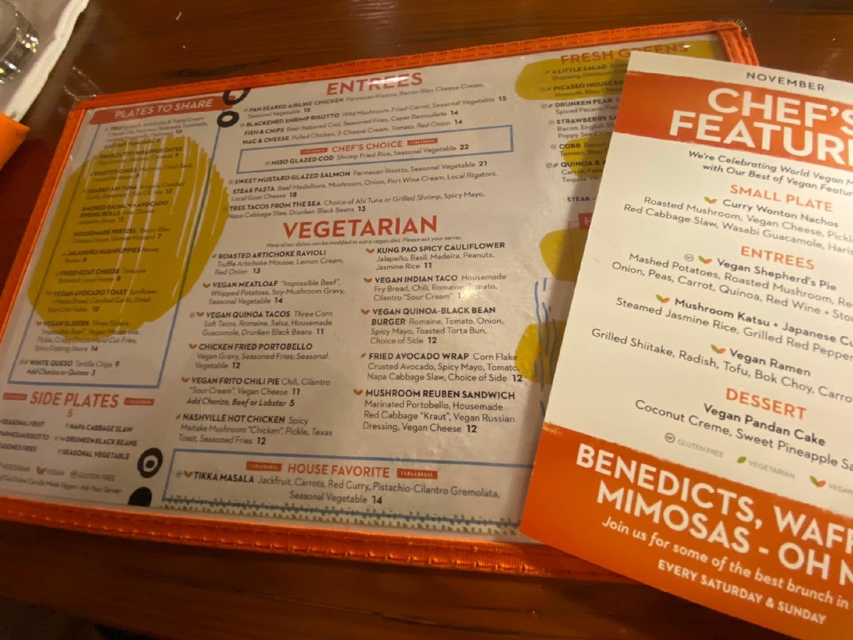 Menu at Picasso Cafe, Oklahoma City